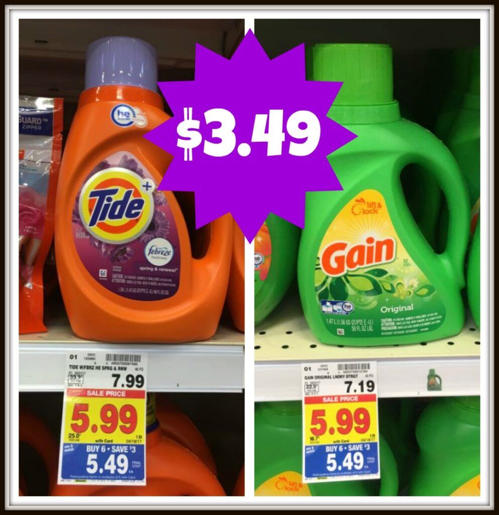 Tide and Gain Liquid Laundry Detergent ONLY $3.49 with Kroger Mega ...