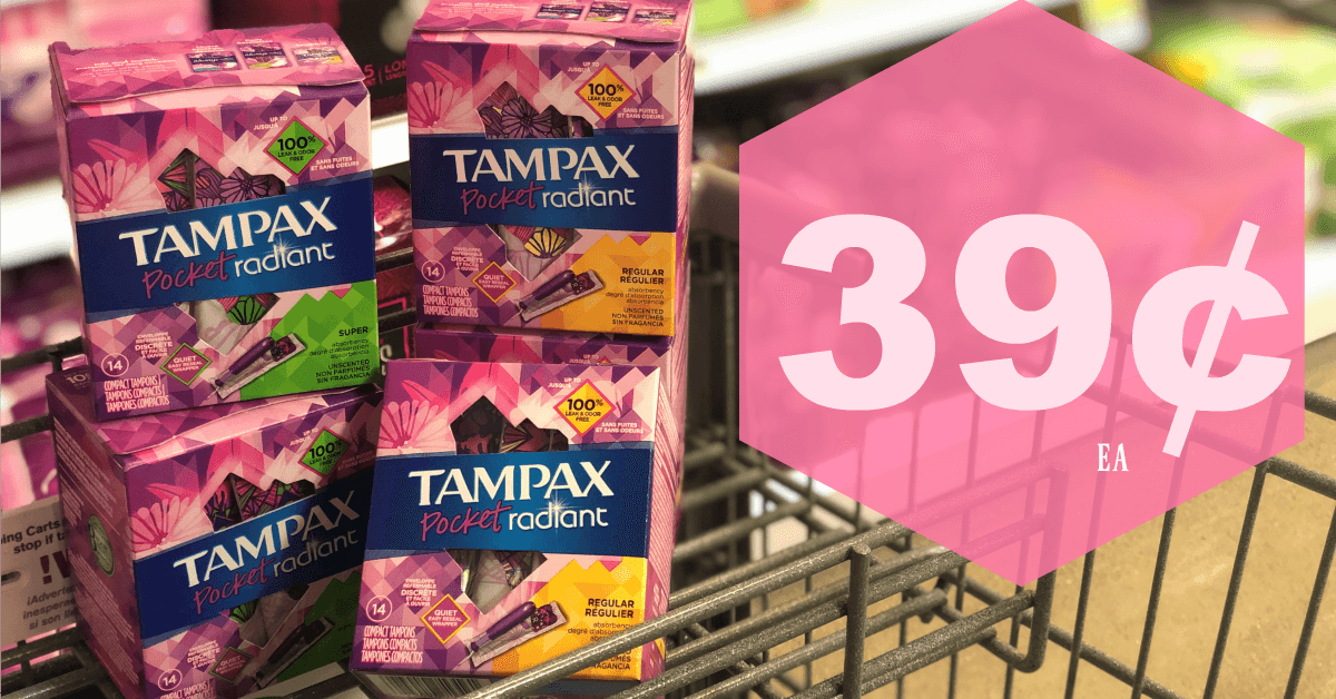 FIVE (5) Tampax Pocket Radiant Tampons for ONLY $0.39 each at Kroger ...