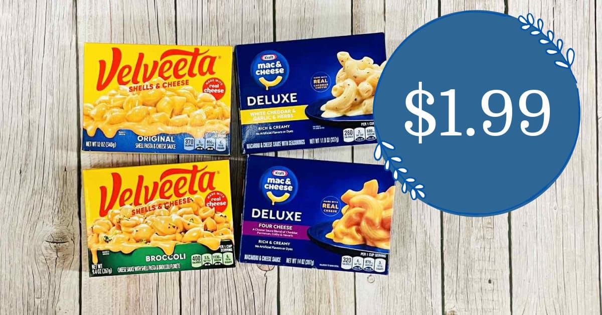 Kraft Deluxe and Velveeta Shells & Cheese are $1.99 with Kroger ...